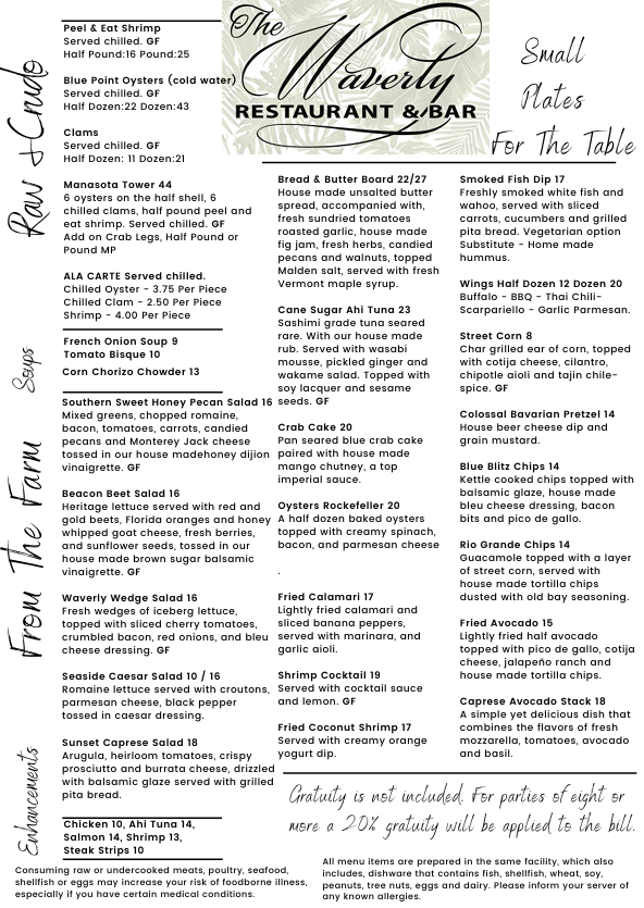 The Waverly Menu - The Waverly